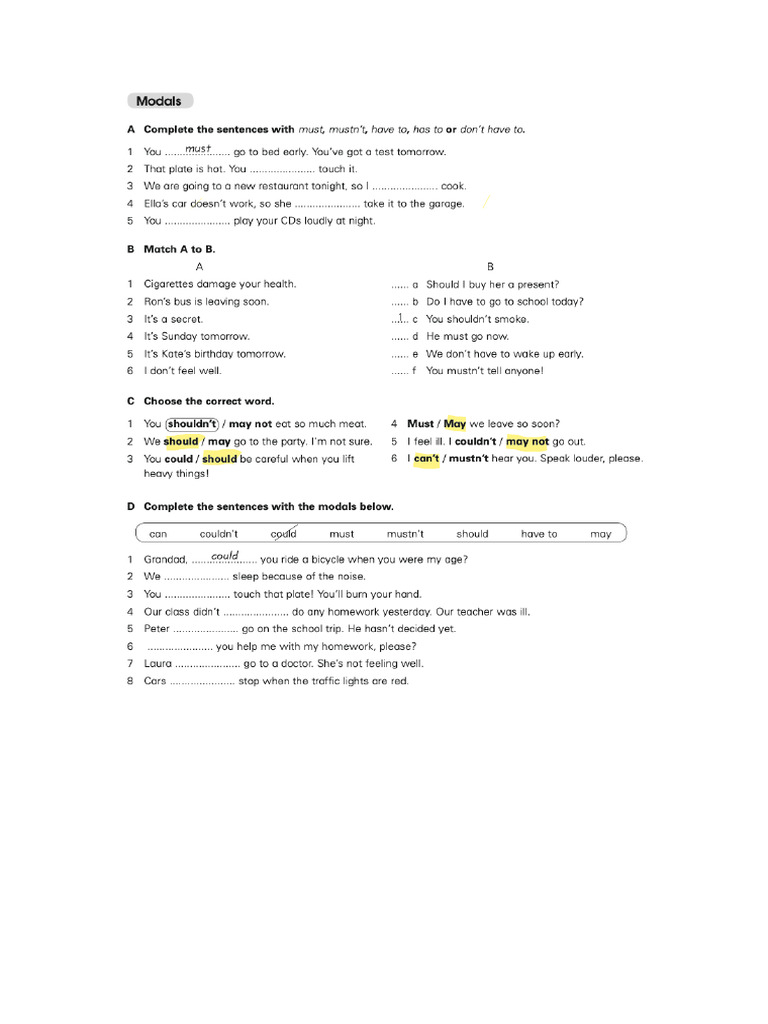Ejercicios Modal Verbs | PDF