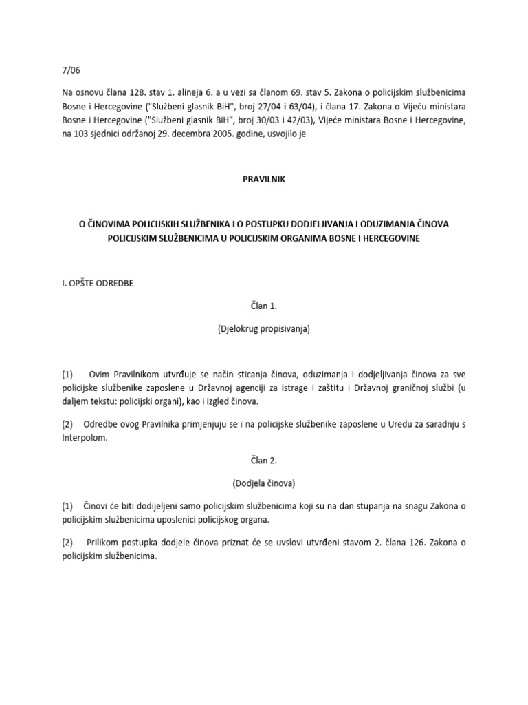 Pravilnik o Cinovima Policijskih Sluzbenika | PDF