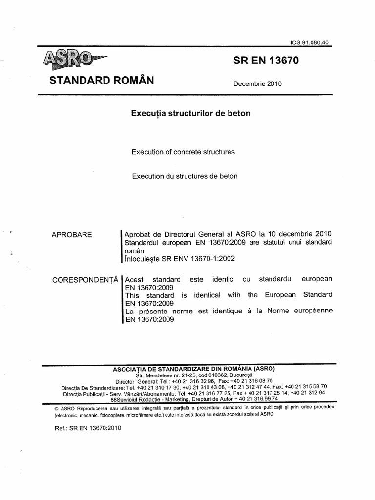 SR en 13670-2010 - Executia Structurilor Din Beton | PDF