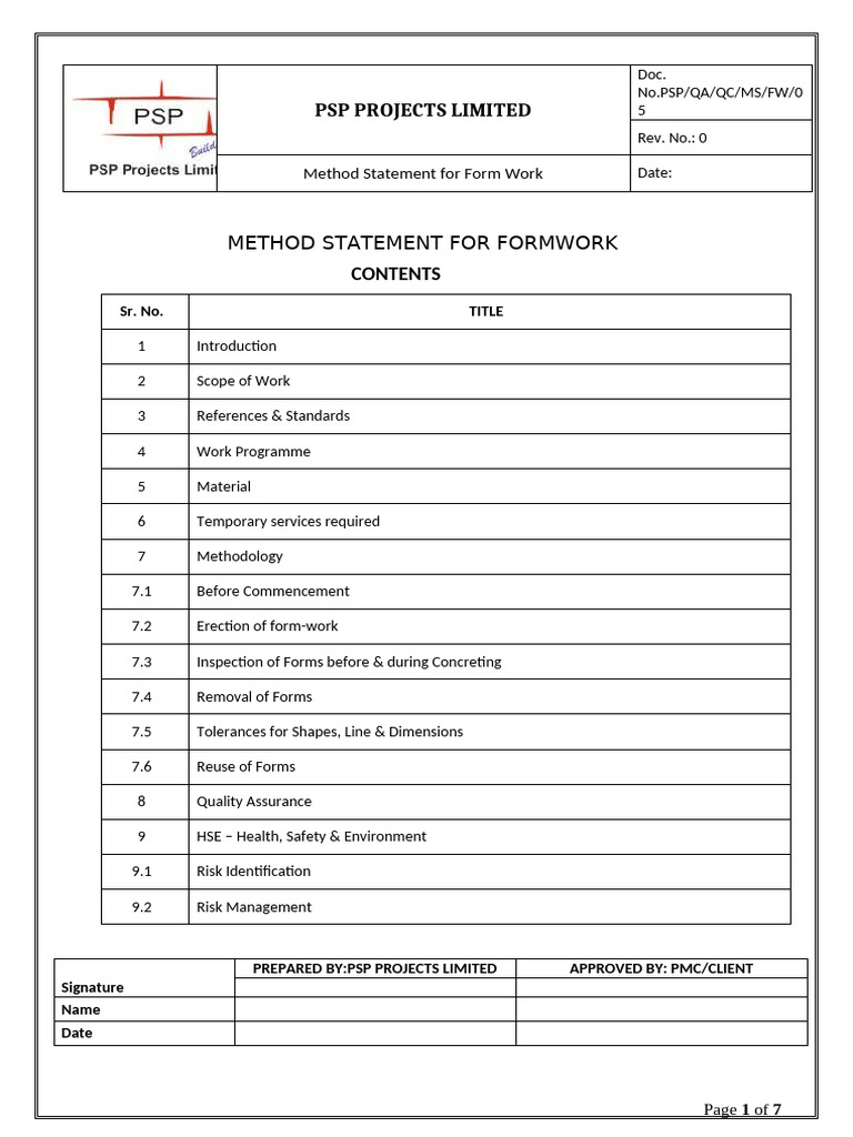 5.Method Statement- Formwork | PDF