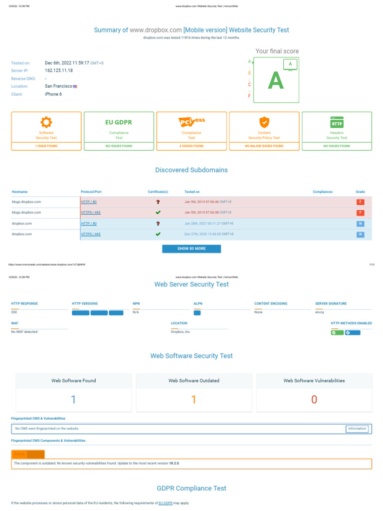 Website Security Test - ImmuniWeb | PDF