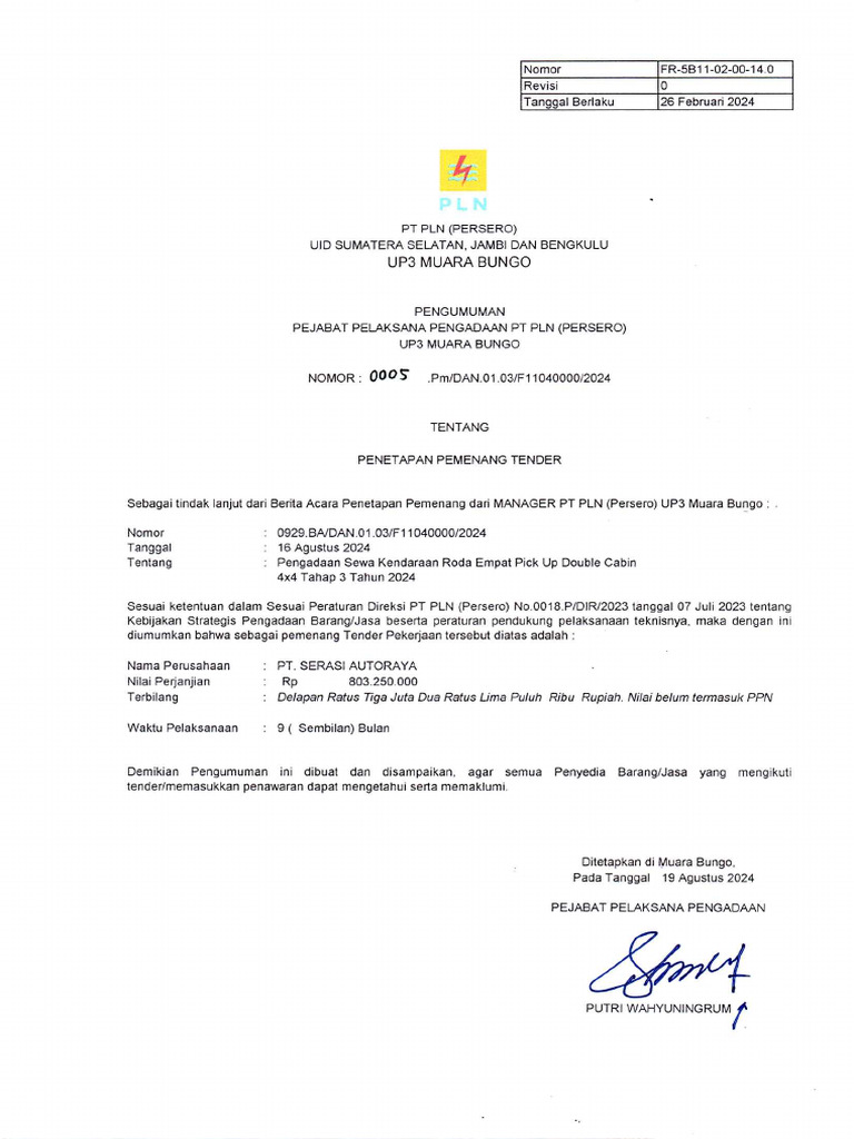 19083018-14. PM Pemenang - Sewa PU DC Tahap 3 2024 | PDF