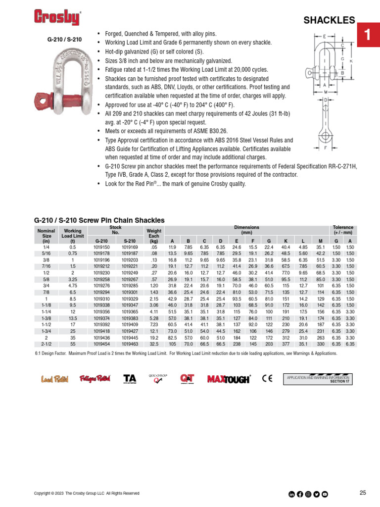 Shackles: G-210 / S-210 Screw Pin Chain Shackles | PDF