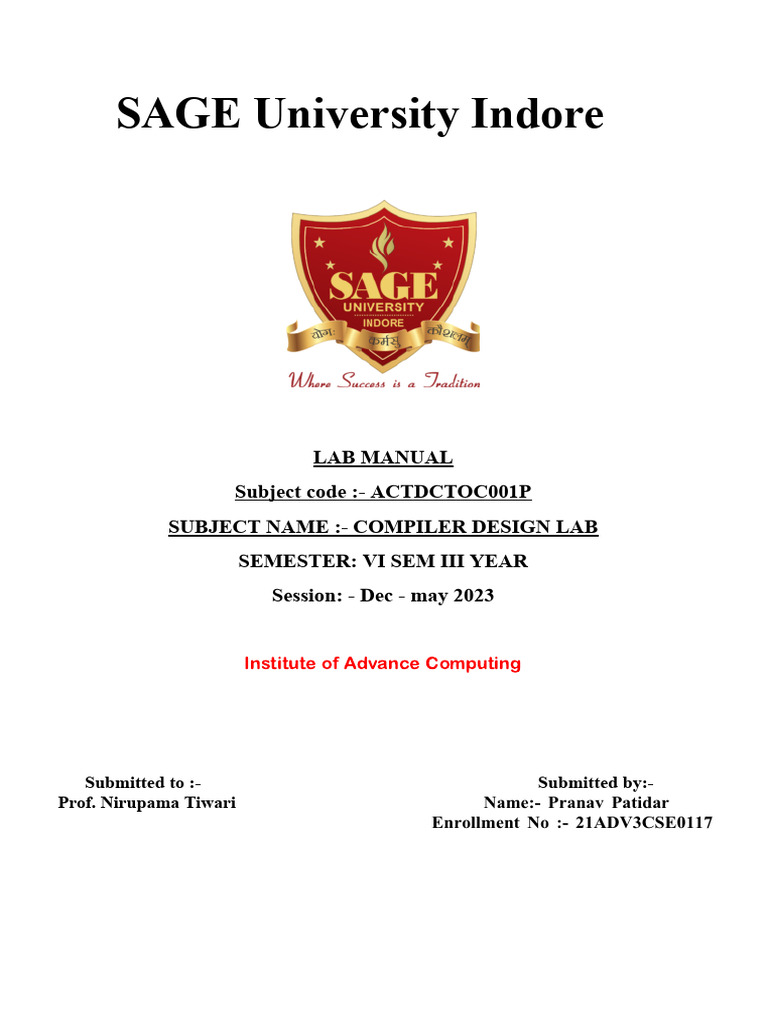 Pranav Compiler Design Lab File | PDF | Parsing | Teaching Methods & Materials