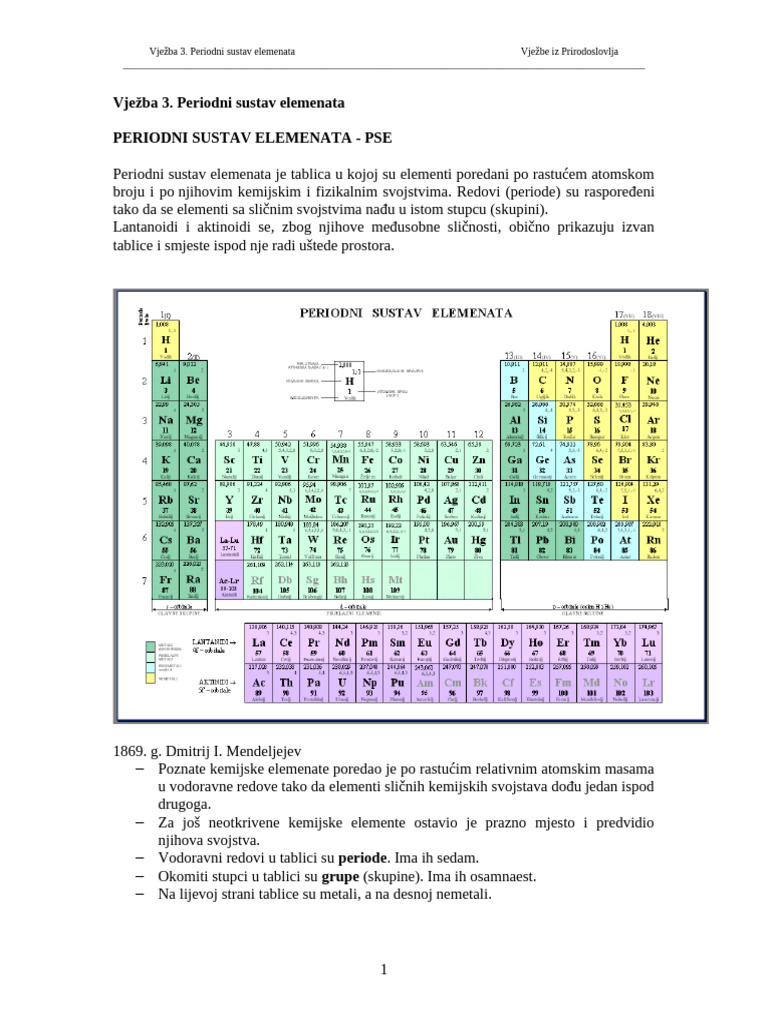 Vjezba 3 - Periodni Sustav Elemenata | PDF