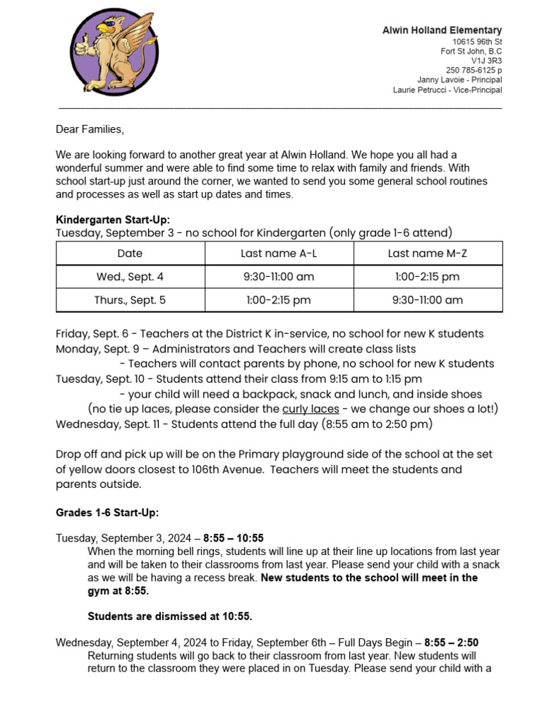 Welcome Newsletter Alwin Holland 2024 2025 | PDF