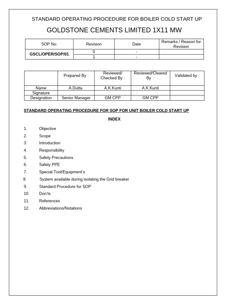 1. SOP for Boiler cold Start Procedure-SPL | PDF