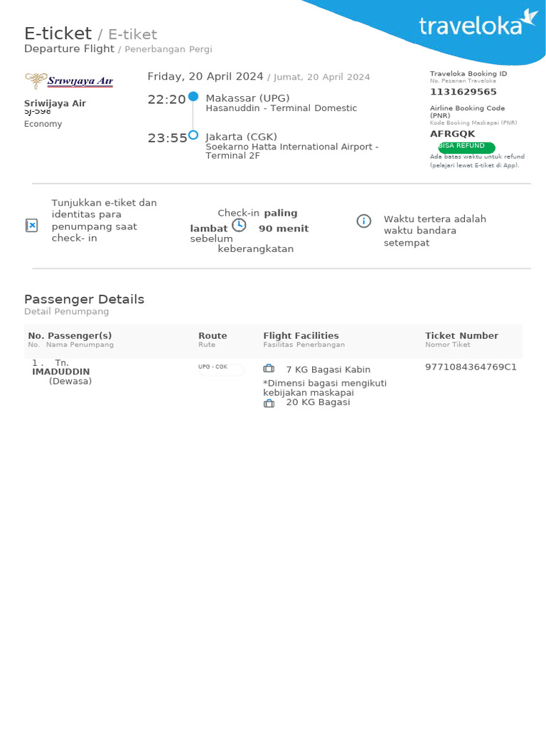 Imaduddin CGK JYBFFQ UPG FLIGHT - ORIGINATING | PDF