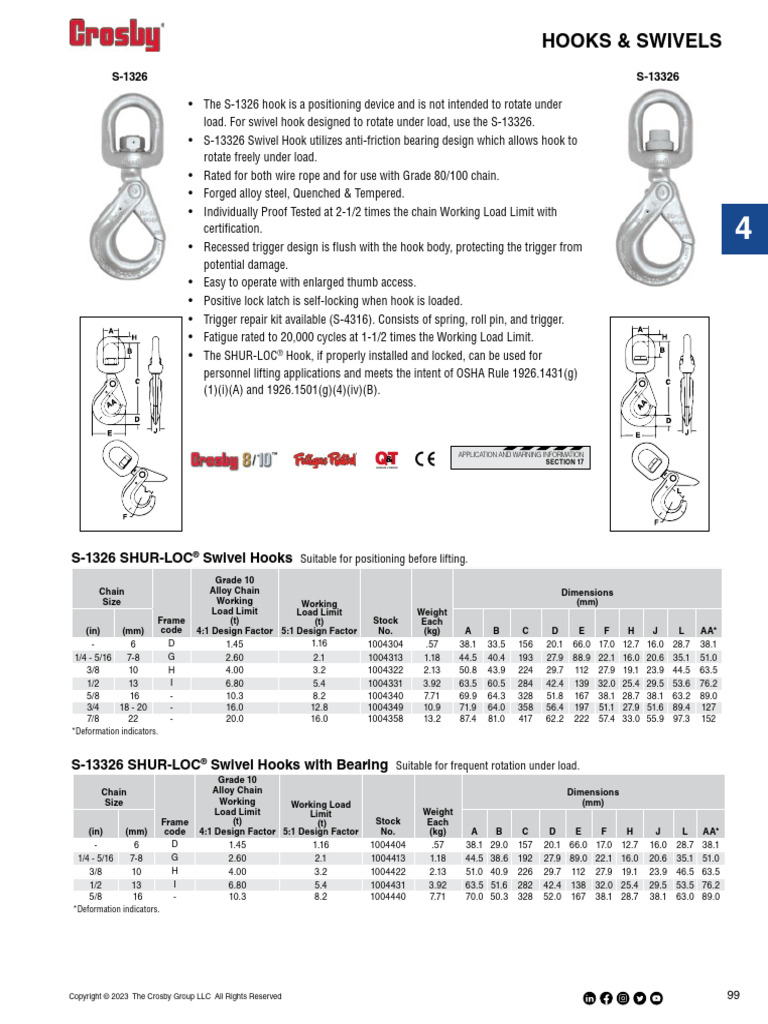 Hooks & Swivels: S-1326 SHUR-LOC Swivel Hooks | PDF