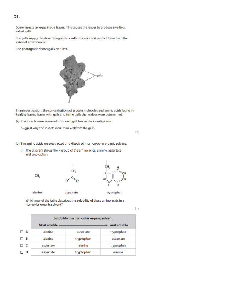 EDEXCEL Biology UNIT 1 QWC Questions P1 | PDF