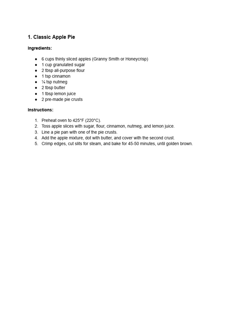 Classic Apple Pie Recipe | PDF