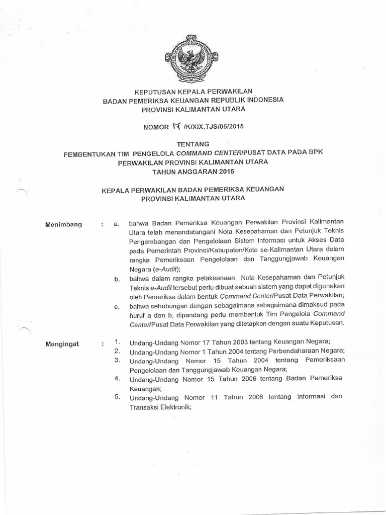SK Pembentukan Tim Command Center | PDF