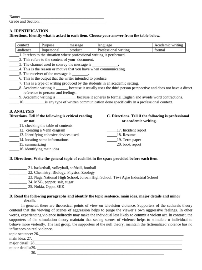 long test reading and writing | PDF