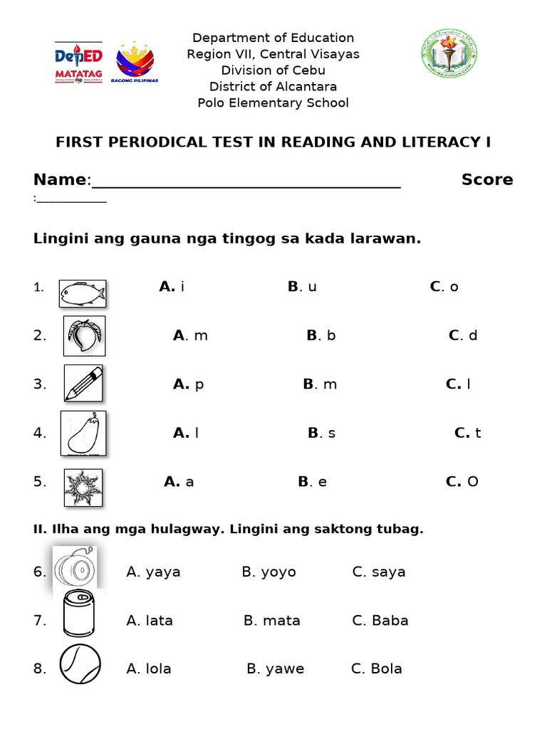 Grade 1 Reading Periodical Test 1 | PDF | Pedagogy | Phonetics