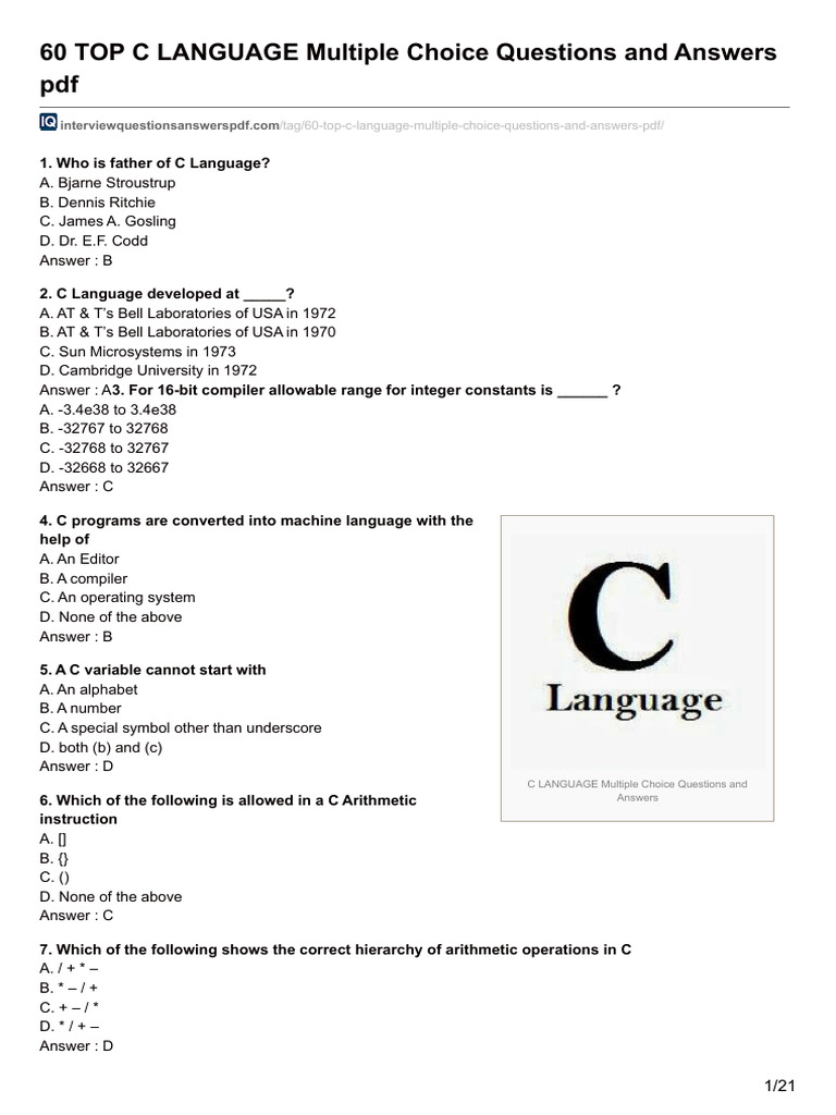 C Language MCQ | PDF