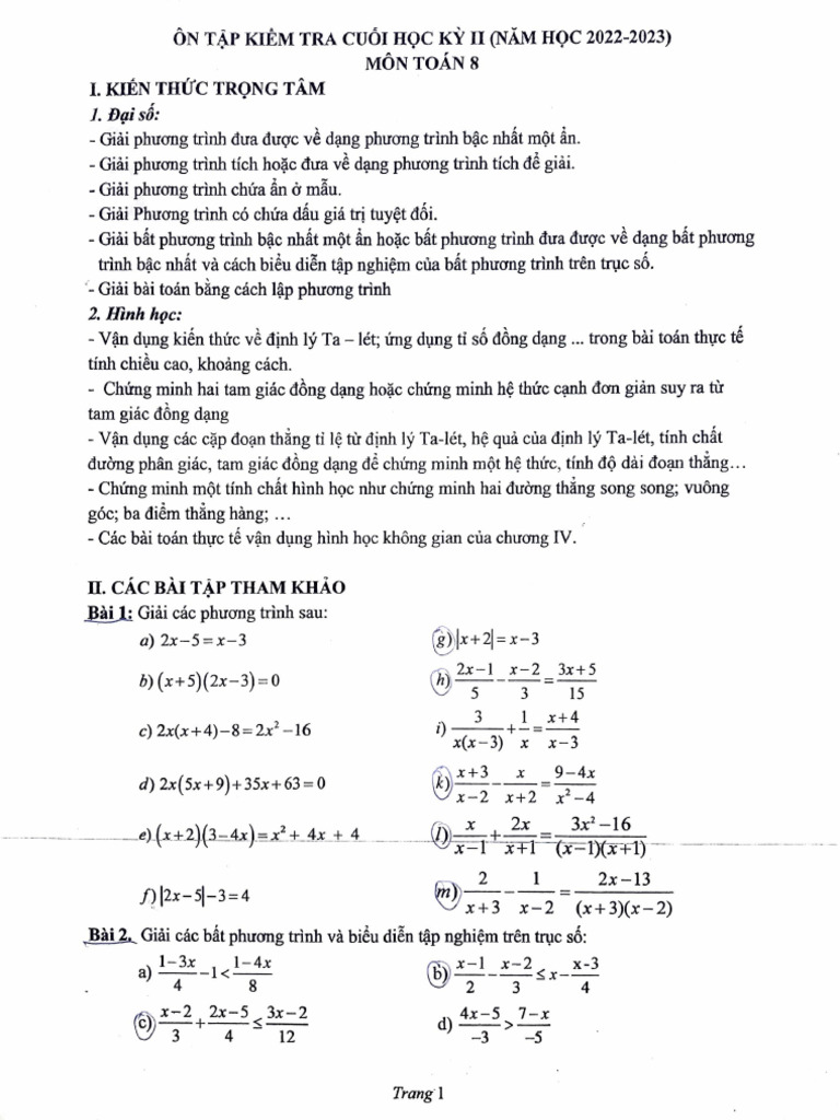 Đề cương Toán CHK2 | PDF