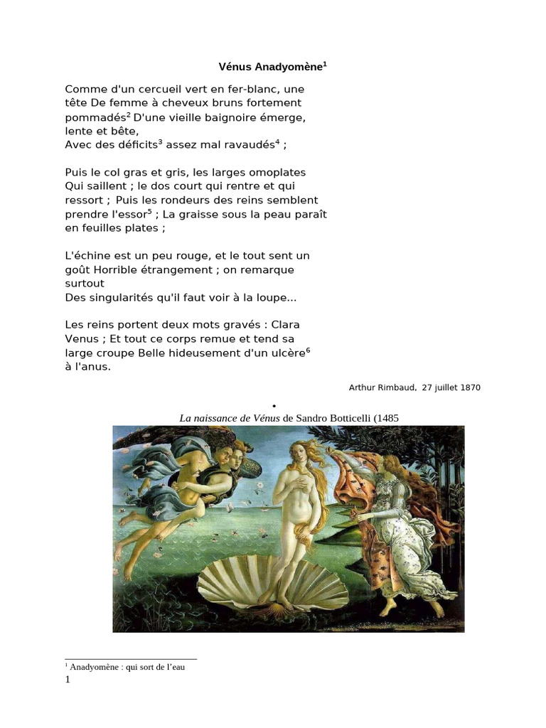 Vénus Anadyomène Analyse | PDF