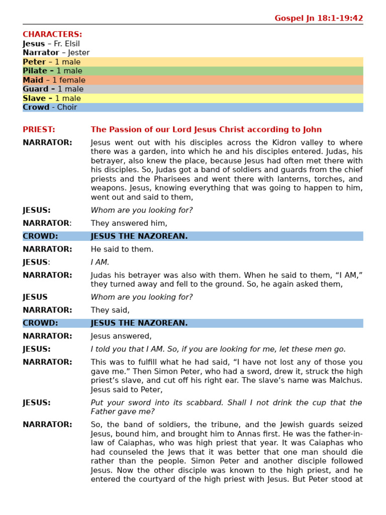 Gospel Narration - Good Friday | PDF