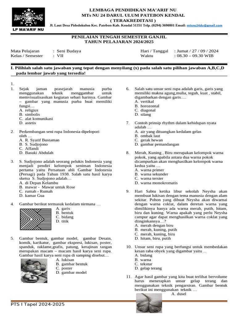 Soal PTS Seni Budaya Kelas Vii Semester 1 | PDF
