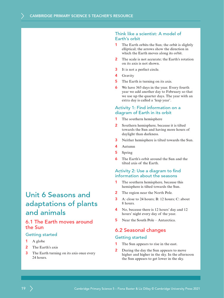 G5 Science - Learner's Book Answers - Unit 6 | PDF