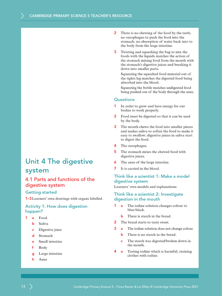 G5 Science - Learner's Book Answers - Unit 4 | PDF