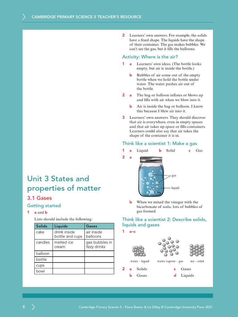 G5 Science - Learner's Book Answers - Unit 3 | PDF
