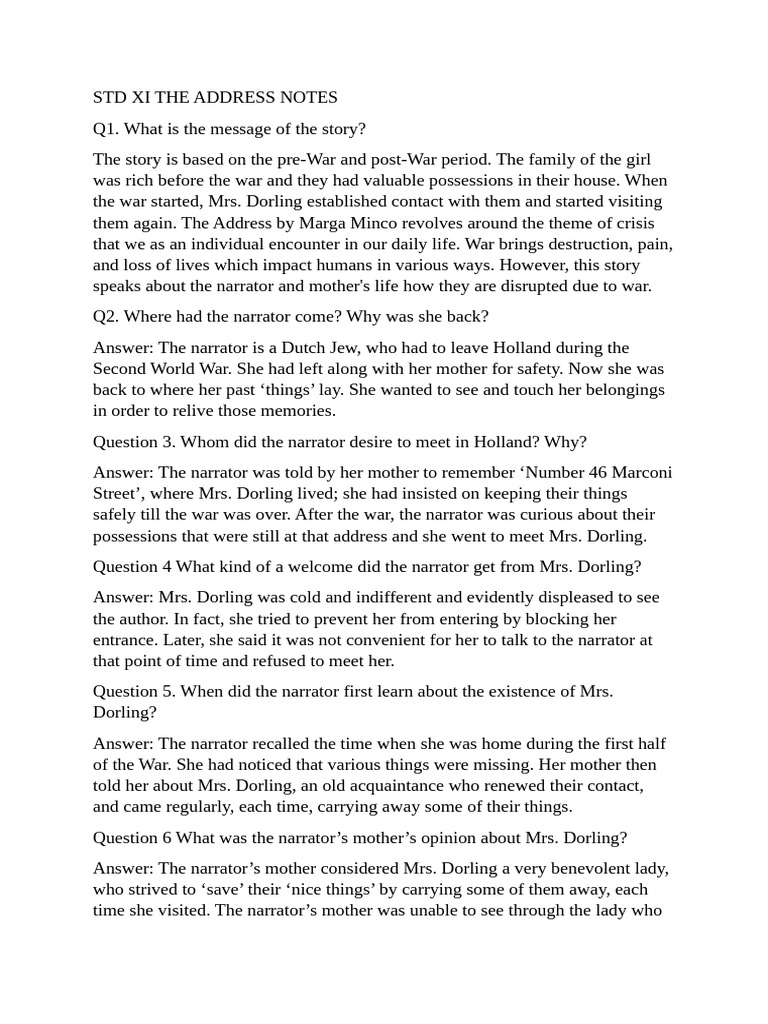 Std Xi The Address Notes Pdf