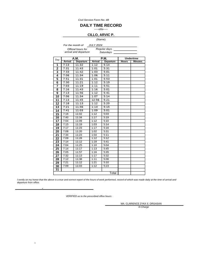 Appendix 24 - Daily Time Record (DTR) | PDF
