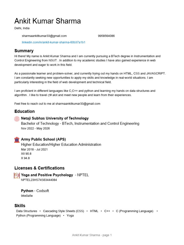 Resume Ankit Kumar Sharma | PDF | Computers