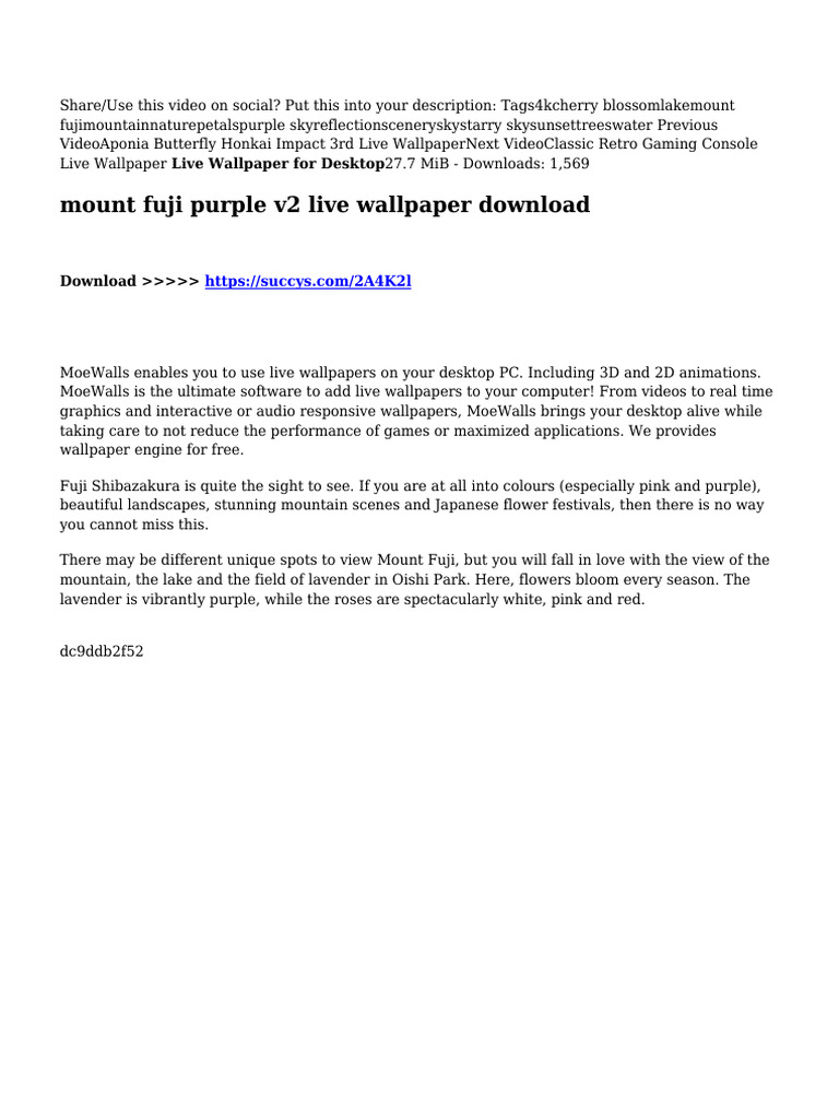 Mount Fuji Purple V2 Live Wallpaper Download | PDF