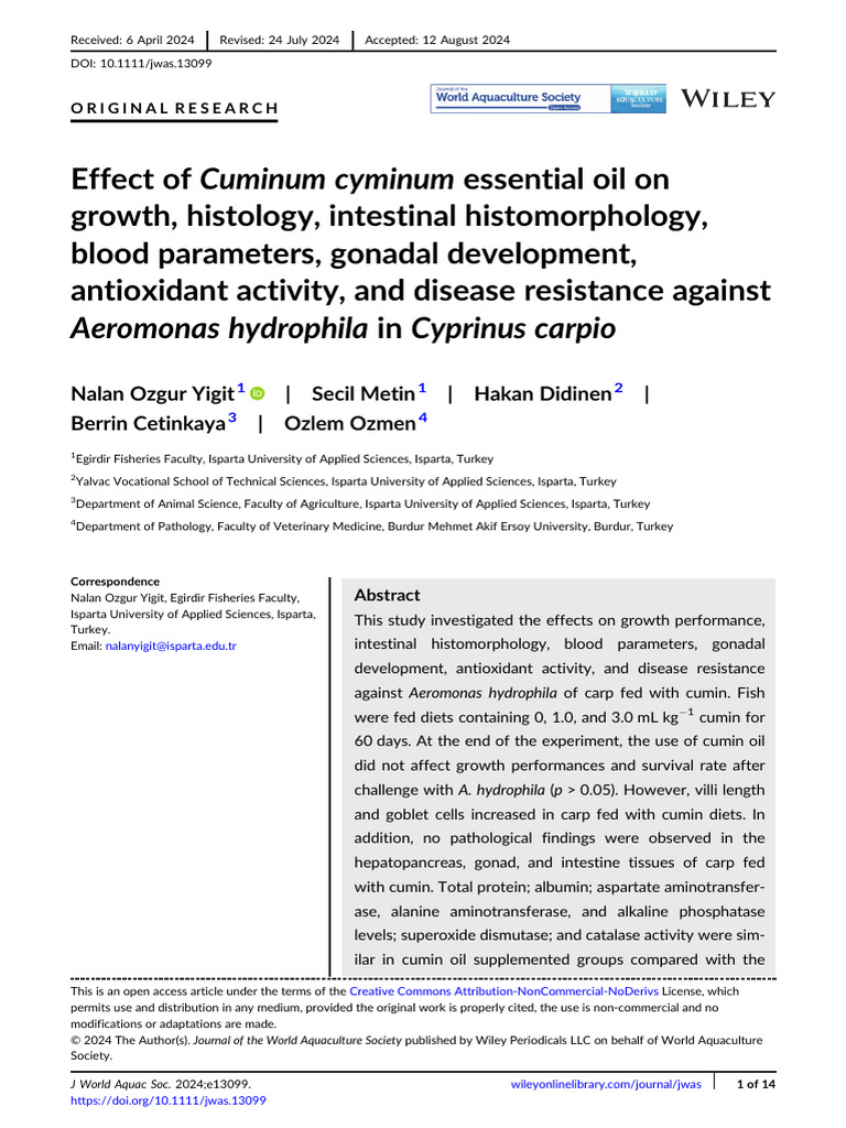 Effect of Cuminum Cyminum Essential Oil On Growth | PDF