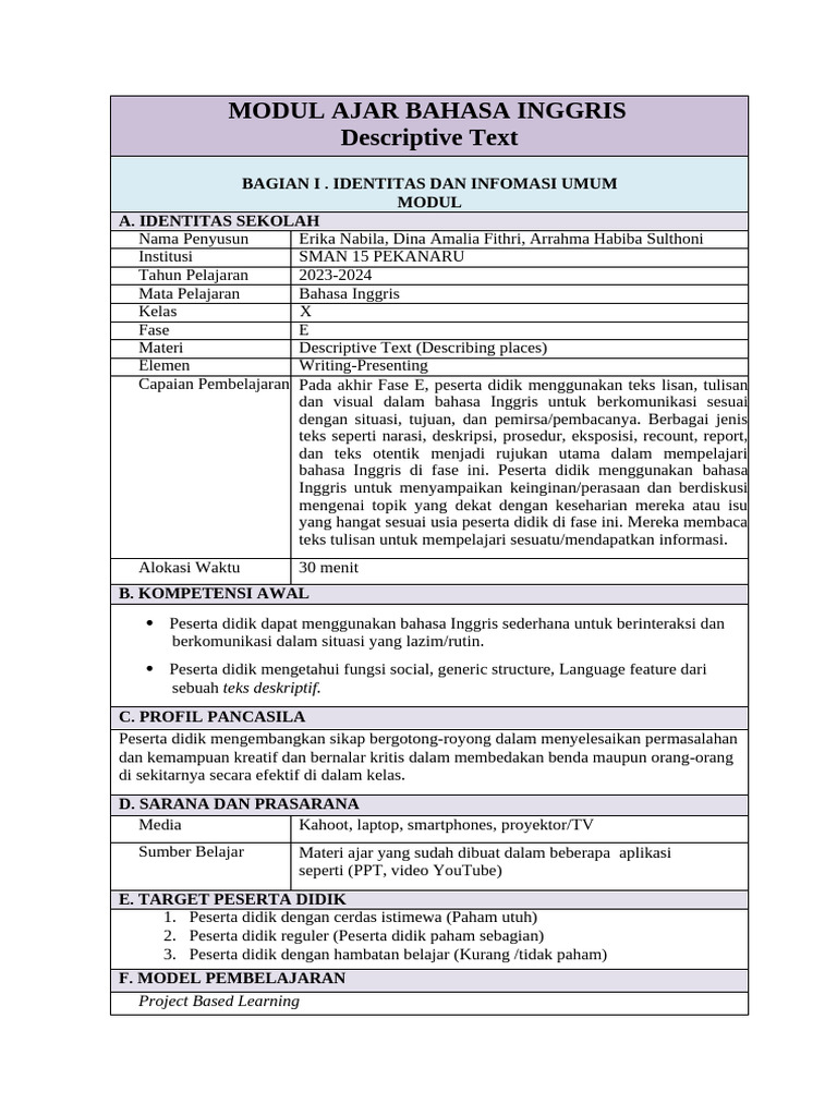 RPP Kelompok Erika, Dina, Rahma | PDF | Karier & Perkembangan | Seni & Disiplin Bahasa