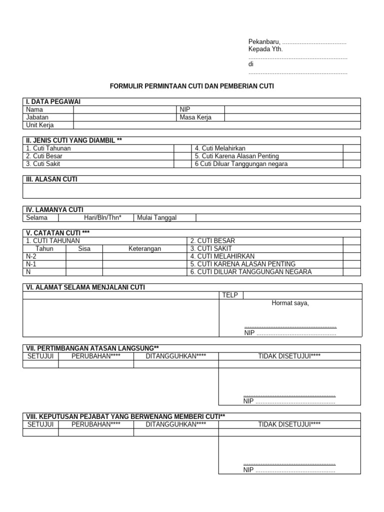 Surat Izin Cuti Pns | PDF