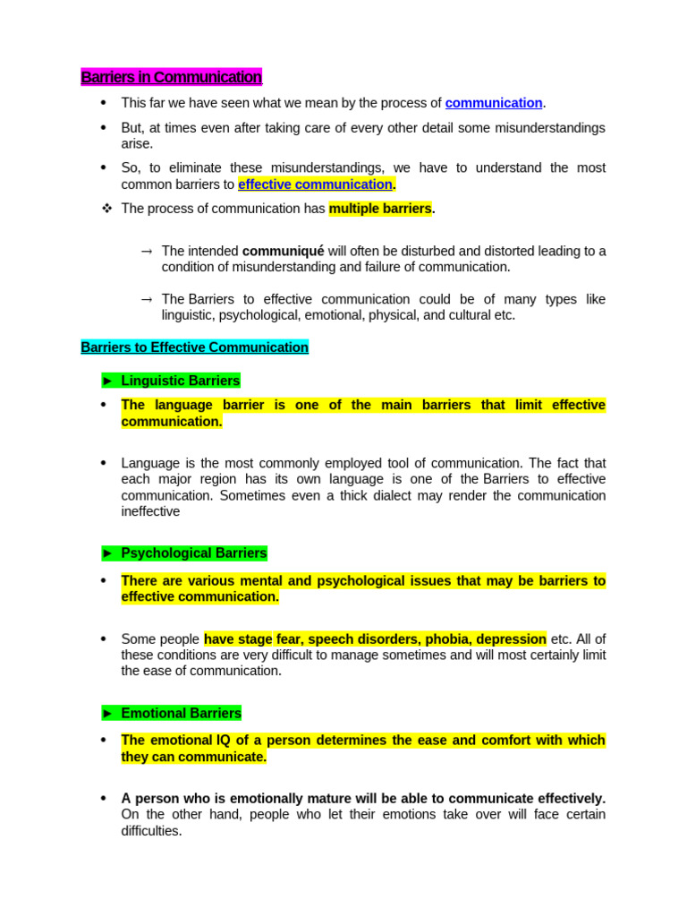 COMMUNICATION Barriers in Communication | PDF