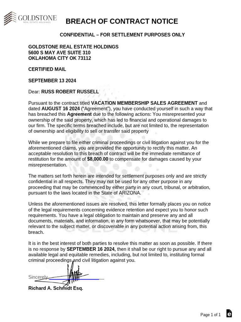 Breach of Contract Demand Letter | PDF