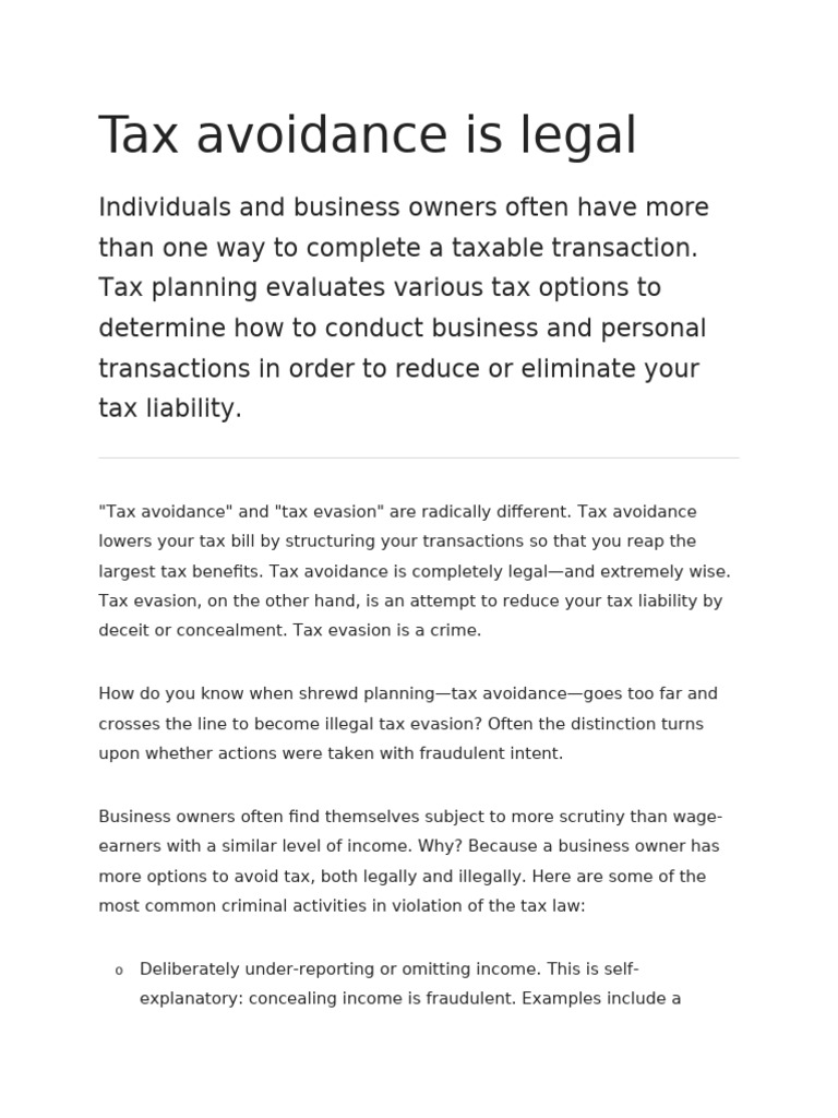Tax Avoidance | PDF