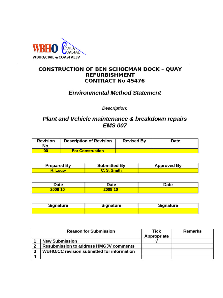 EMS 007 METHOD STATEMENT Plant and Vehicle Maintenance | PDF