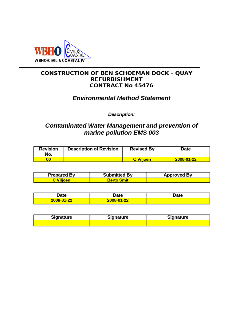 Ems 003 Method Statement Contaminated Water Management | PDF