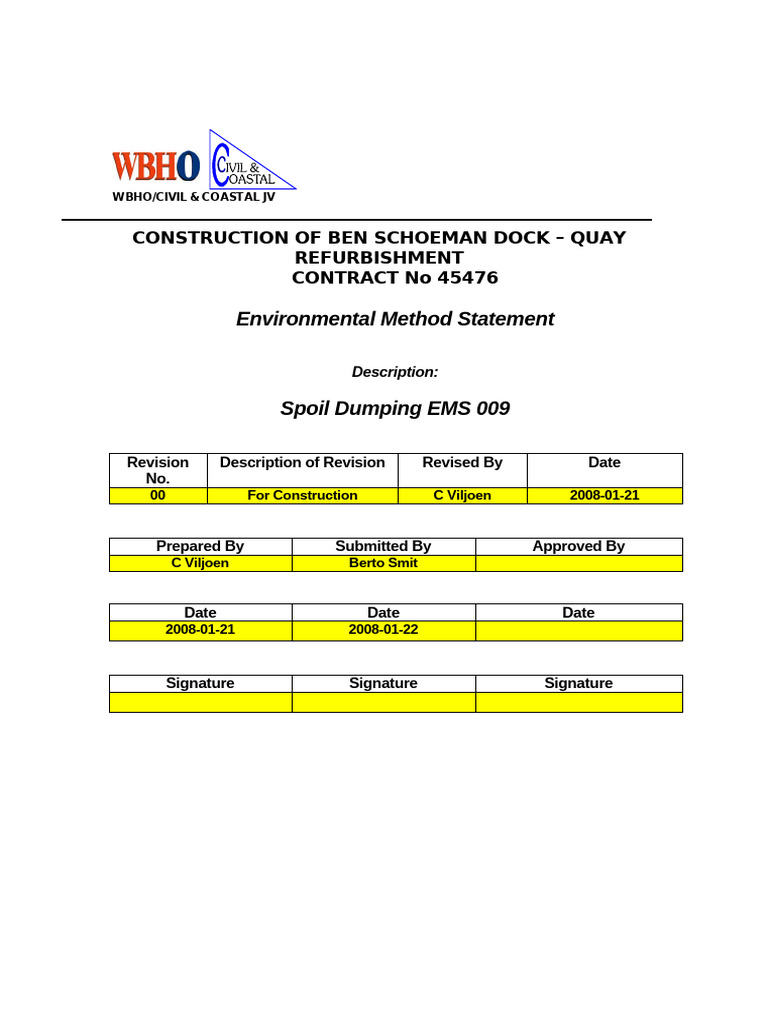 EMS 009 METHOD STATEMENT SPOIL DUMPING EMS 009 | PDF