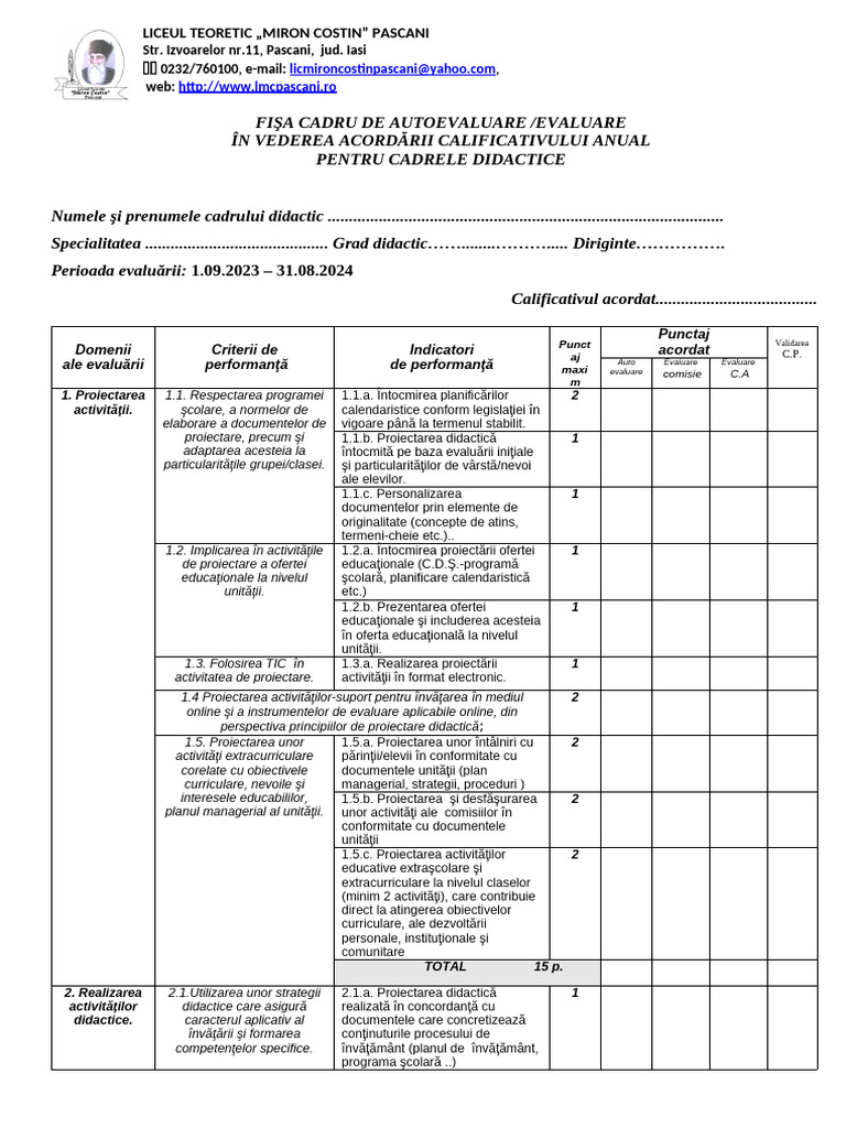 Fisa Evaluare Didactic | PDF
