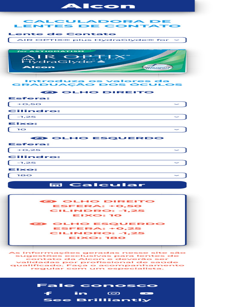 Alcon Calculadora de Lentes de Contato 2 | PDF