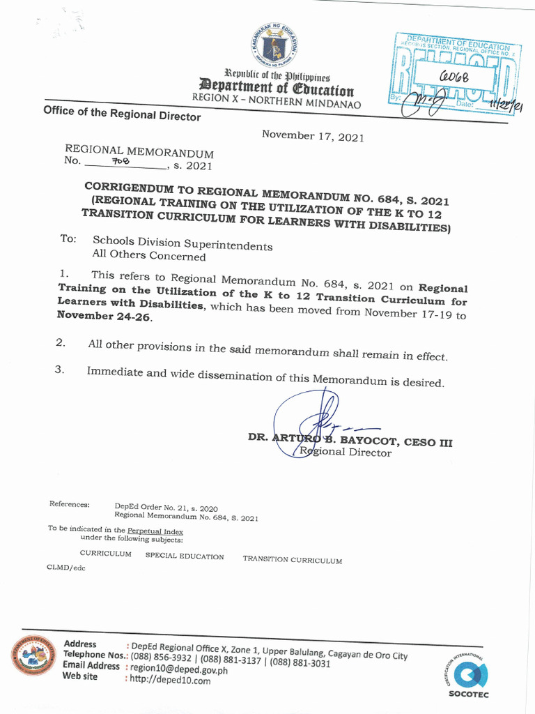 RM - 708 - Corrigendum To Regional Memorandum No 684 S 2021 Regional ...