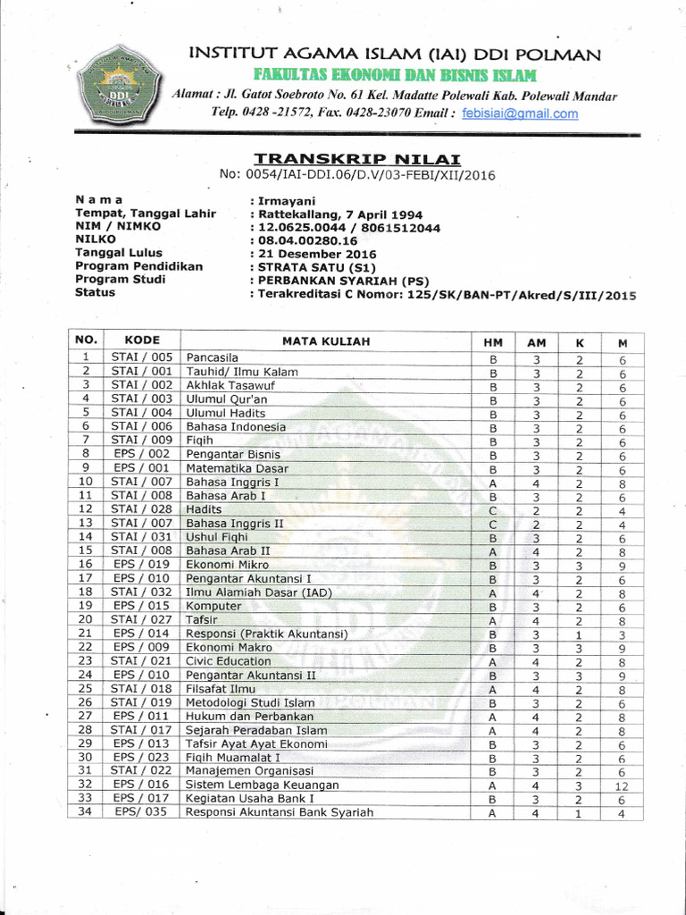 TRANSKRIP NILAI S1 | PDF