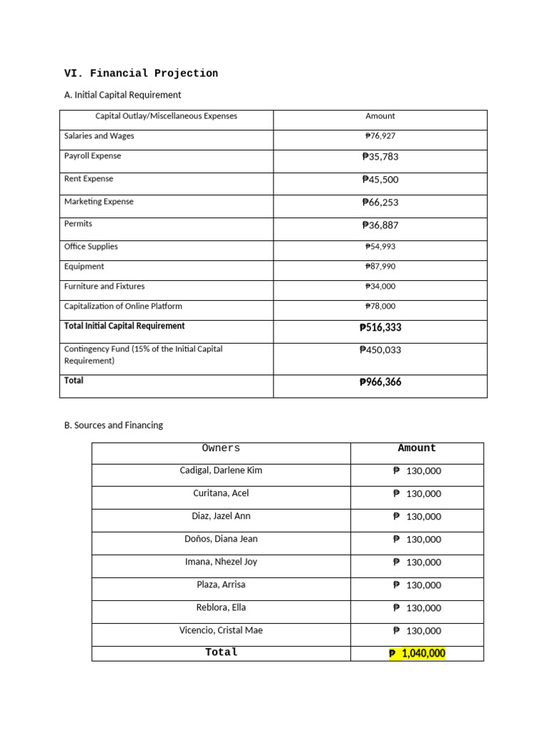Financial Projections | PDF