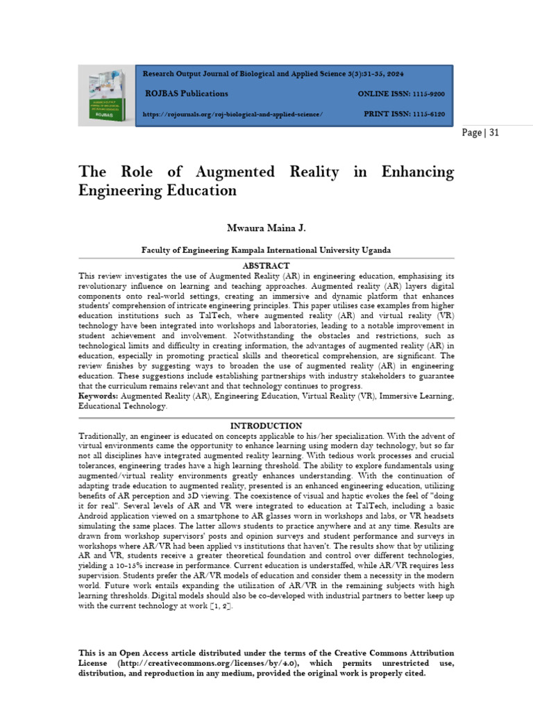 The Role of Augmented Reality in Enhancing Engineering Education (WWW ...