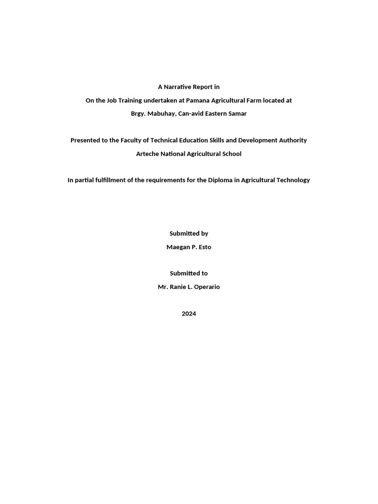 A Narrative Report by Maegan Esto | PDF