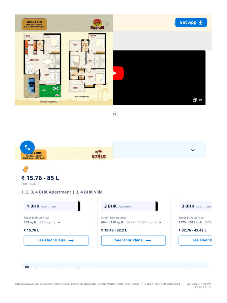 Nirupam Royal Palms Hoshangabad Road, Bhopal - Price List & Brochure, Floor Plan | PDF