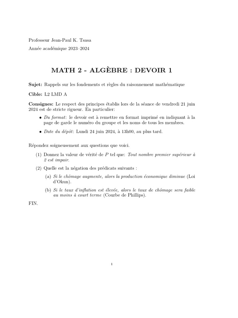 Devoir-1 l2 LMD A # Upn | PDF