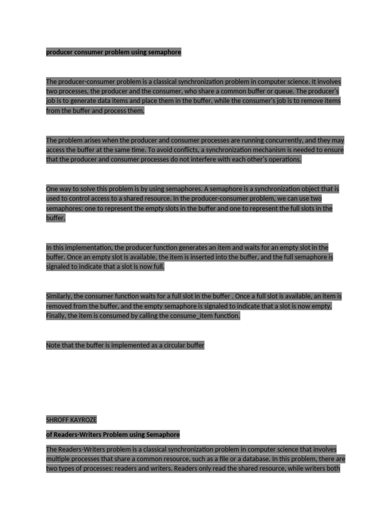 Producer Consumer Problem Using Semaphore Pdf Process Computing Scheduling Computing
