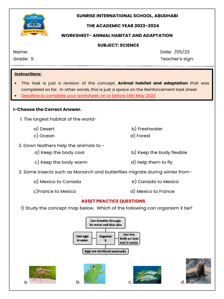 CHAPTER-2-ANIMAL HABITAT AND ADAPTATION- WORKSHEET | PDF